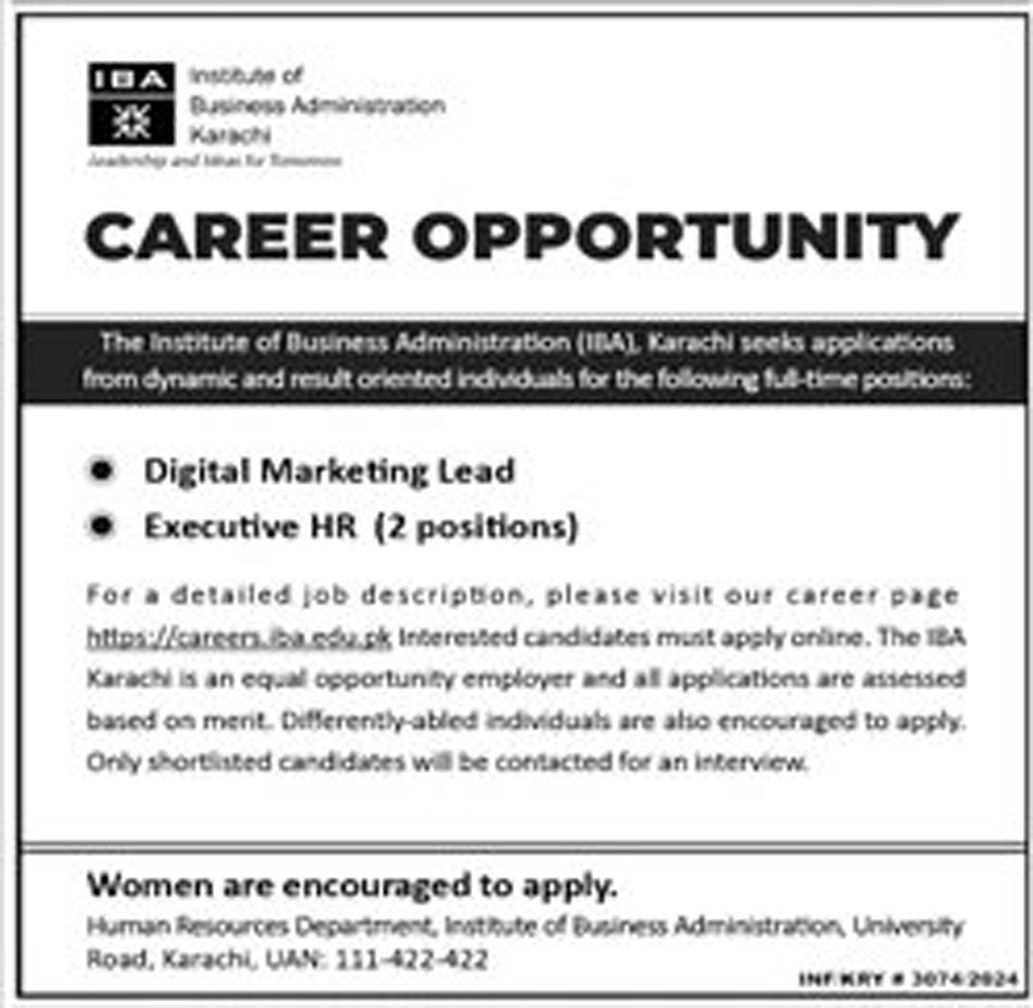 IBA Karachi New Jobs 2024 Latest - Ideal Jobs Pk