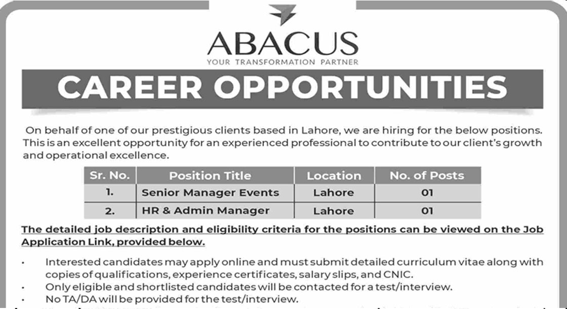 Abacus Global Jobs 2025 Latest Advertisement - Ideal Jobs Pk