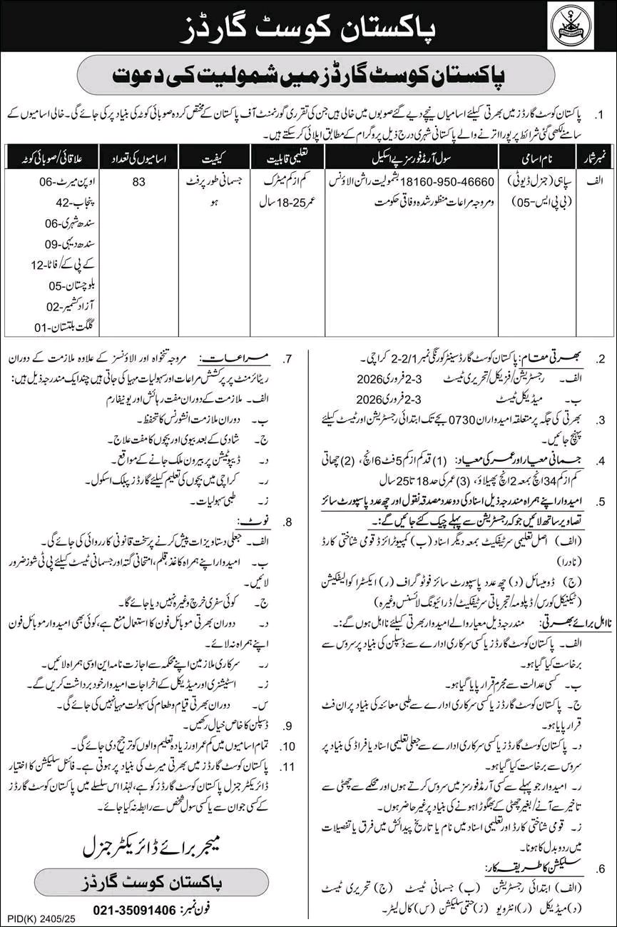 Pakistan Coast Guard Jobs 2026 Latest Advertisement - Ideal Jobs Pk